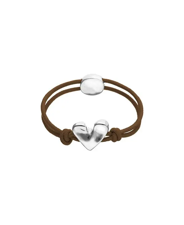 UNODE50 Elastic Thread Bracelet With Sterling Silver Plated Heart - Brown