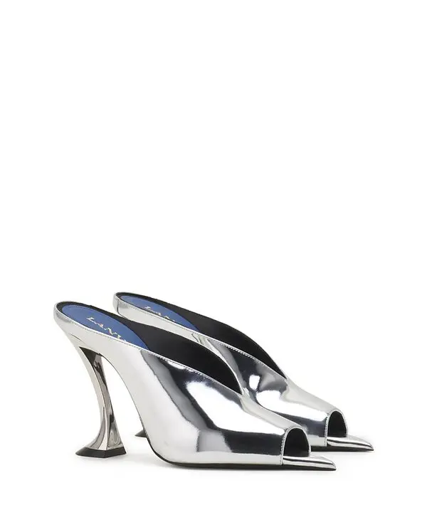 LANVIN Midnight Step Mule In Metallic Leather - Glossy Silver