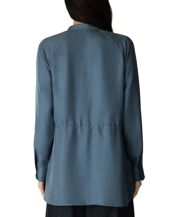 Eileen Fisher Silk Mandarin Collar Tie Waist Shirt
