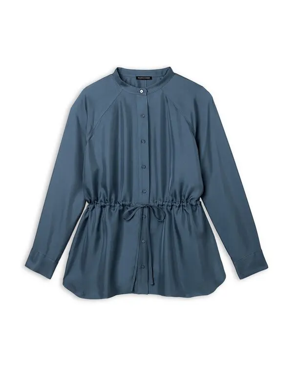 Eileen Fisher Silk Mandarin Collar Tie Waist Shirt