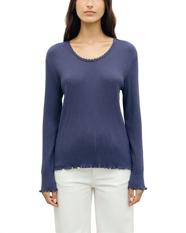 Gerard Darel Bona Lace Trim Textured Tee - Indigo