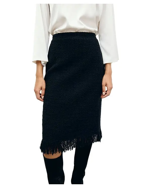 Gerard Darel Fringe Trim Midi Skirt - Black