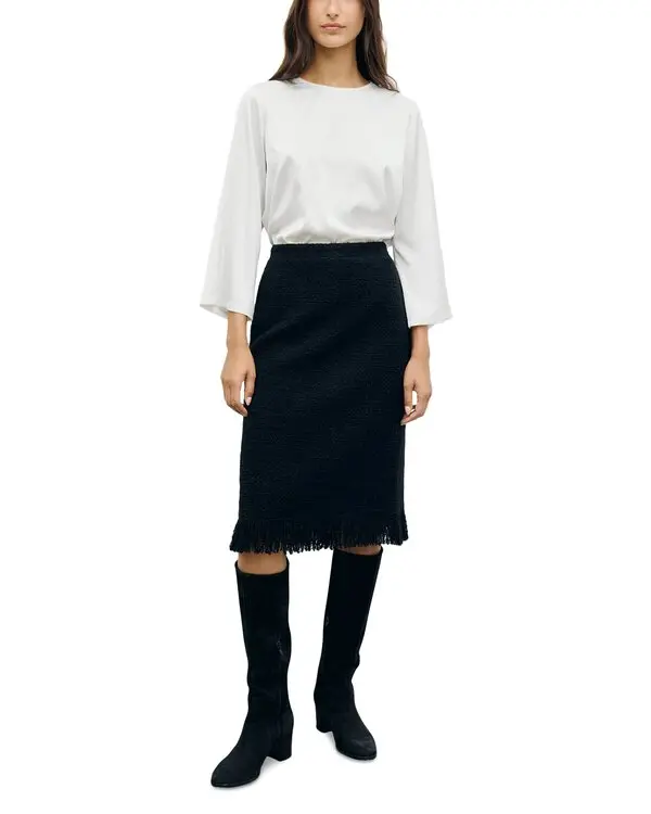 Gerard Darel Fringe Trim Midi Skirt