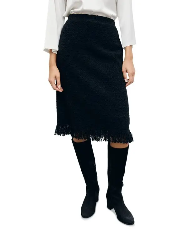 Gerard Darel Fringe Trim Midi Skirt