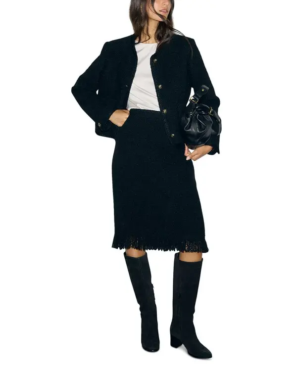 Gerard Darel Fringe Trim Midi Skirt