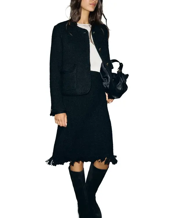 Gerard Darel Fringe Trim Midi Skirt