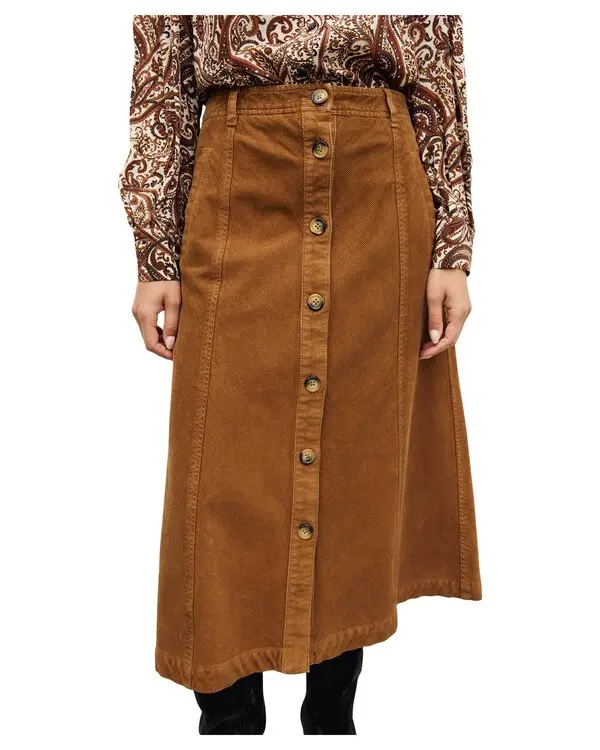 Gerard Darel Tiphaine Velvet Cotton Stretch Midi Skirt
