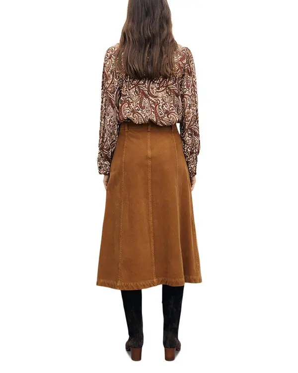 Gerard Darel Tiphaine Velvet Cotton Stretch Midi Skirt
