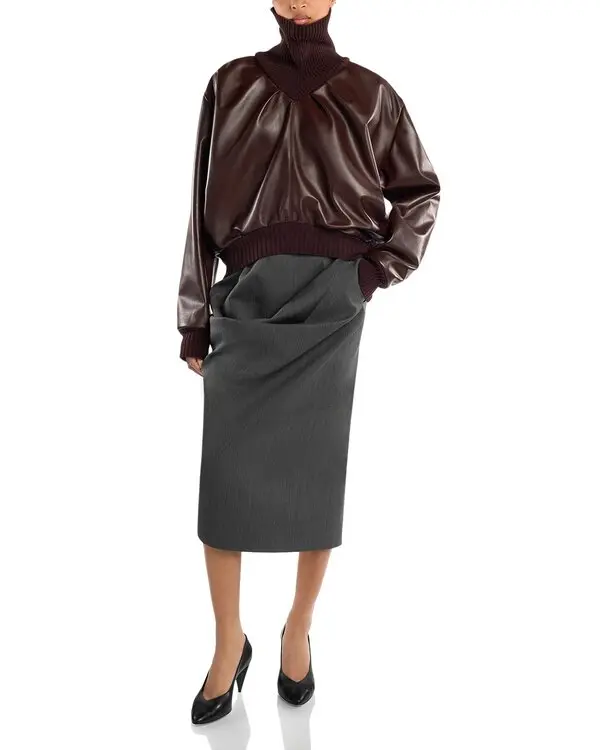Victoria Beckham Leather Knit Trim Long Sleeve Top