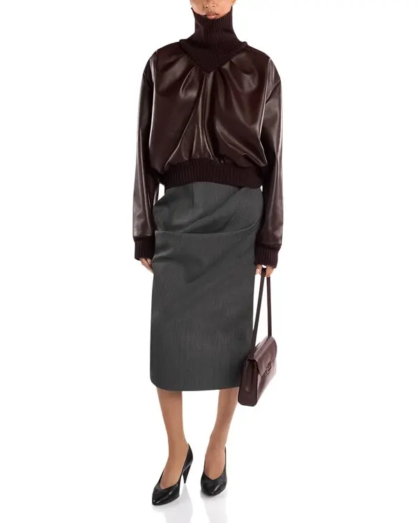 Victoria Beckham Leather Knit Trim Long Sleeve Top