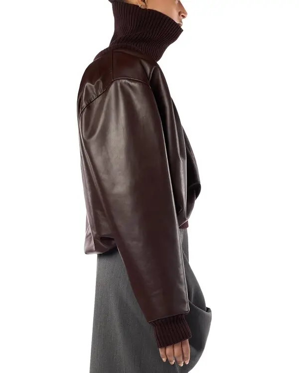Victoria Beckham Leather Knit Trim Long Sleeve Top