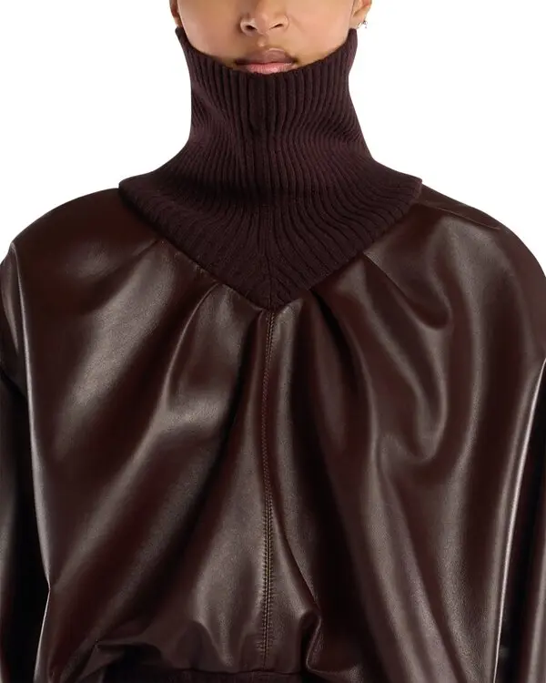 Victoria Beckham Leather Knit Trim Long Sleeve Top