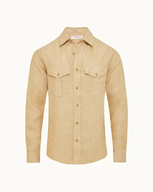 Orlebar Brown Tailored Fit Linen Shirt With Chest Pockets - Biscuit