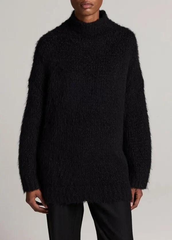 Vince Brushed Wool-cotton Oversized Mock-neck Sweater - Black