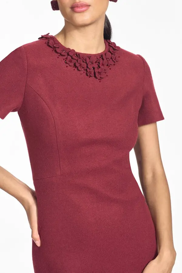 Sachin & Babi Reese Burgundy Knit Wool Column Dress - Malbec