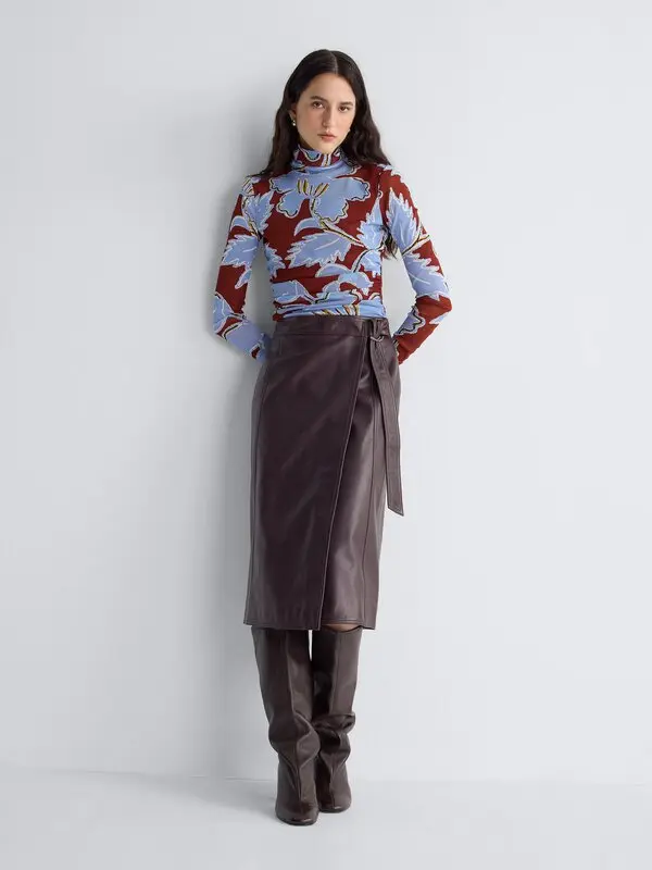 Diane Von Furstenberg Silvia Leather Wrap Skirt - Walnut