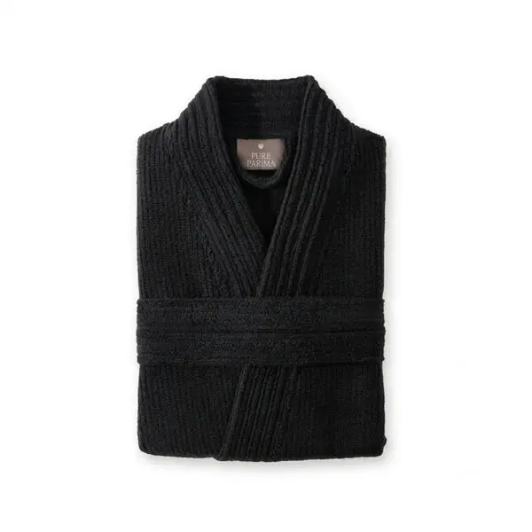 PURE PARIMA Egyptian Cotton Ribbed Robe - Black