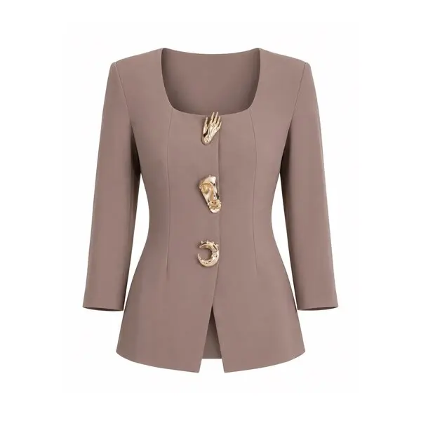 BAIJAN Sculpted Silhouette Blazer With Embellished Brooches
