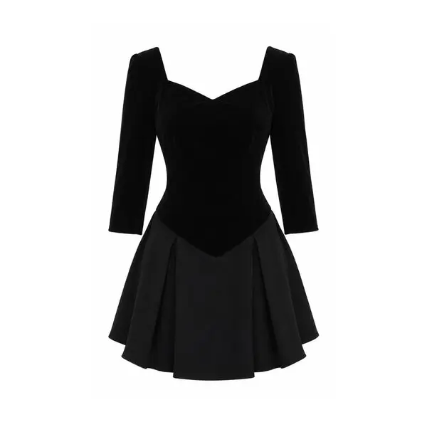 BAIJAN Velour Noir Dress With Sculpted Bodice And Satin Skirt