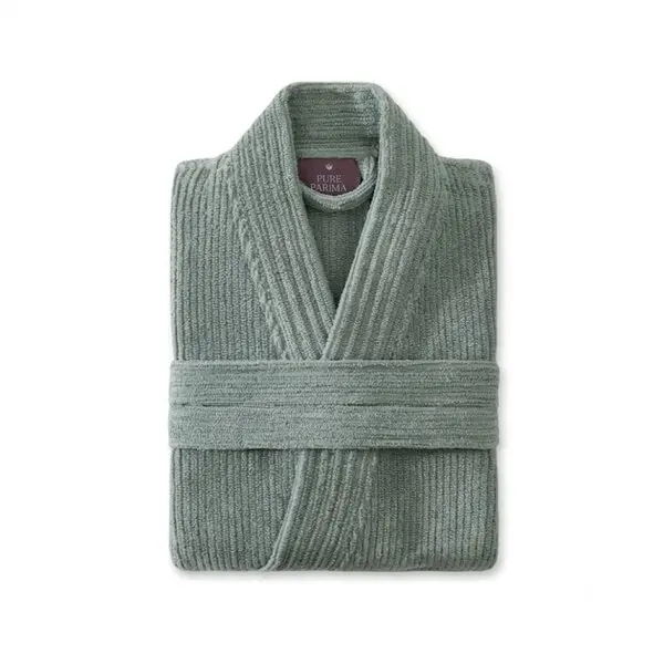 PURE PARIMA Egyptian Cotton Ribbed Robe Sage - Green