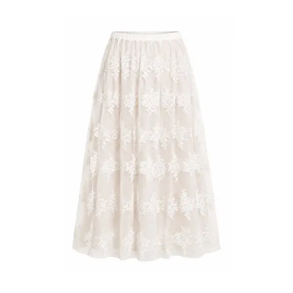 BAIJAN Embroidered Tulle Midi Skirt