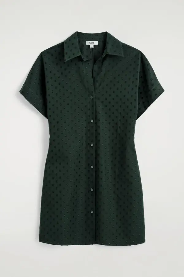 Cos Polka-dot Cotton-jacquard Shirt Dress - Green