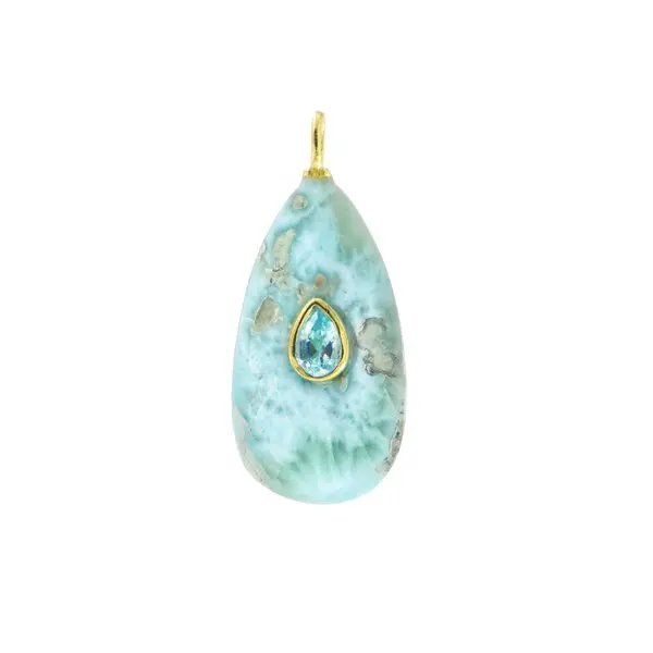 KAMARIA Larimar Gemstone Pendant With Topaz Elongated Pear - Blue