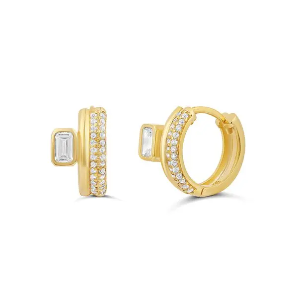 SHYMI Two Row And Emerald Stone Huggies - Gold