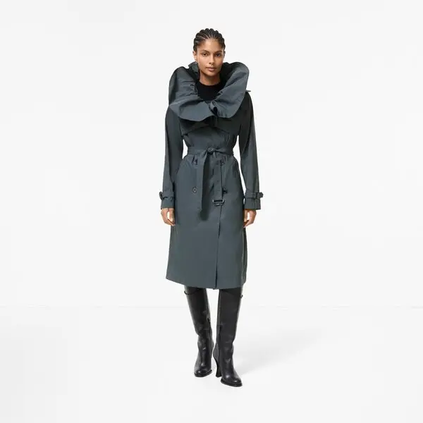 Burberry Long Faille Clare Trench Coat - Teal Blue