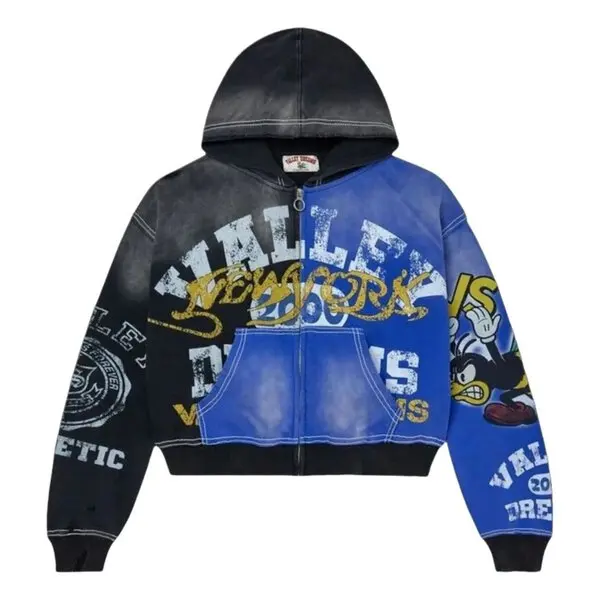 VALE FOREVER Bipolar Big Zip Up Hoodie 'grey Blue - Grey/blue