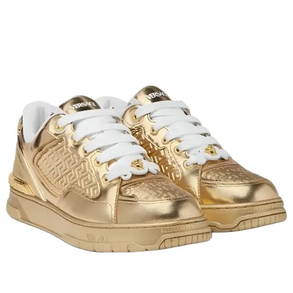 Versace Biggie Basket Metallic Sneakers - Gold