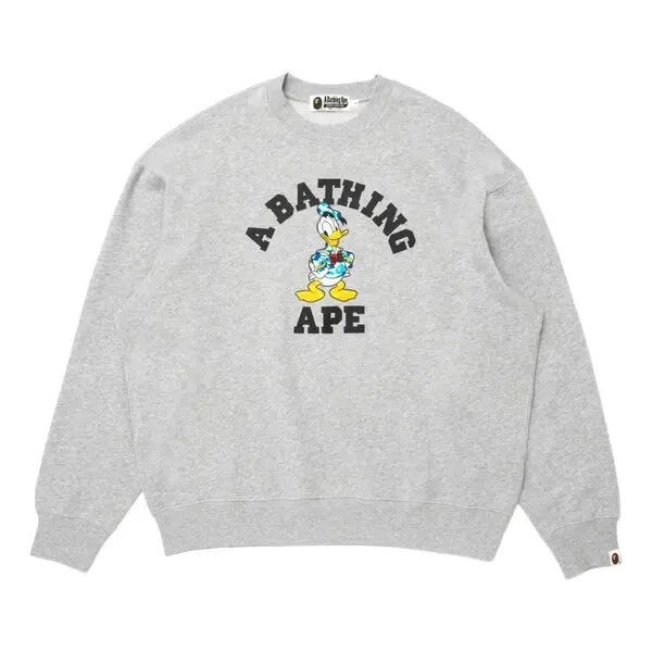 A BATHING APE X Disney Donald Duck College Relaxed Fit Crewneck - Grey