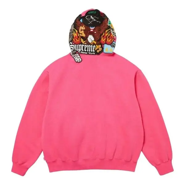 Supreme Fw26 Patches Zip Up Hooded Sweatshirt - Pink