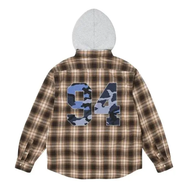 Supreme Appliqué Hooded Flannel Shirt - Brown