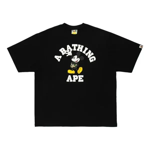 A BATHING APE X Disney Mickey Mouse College Relaxed Fit T-shirt - Black