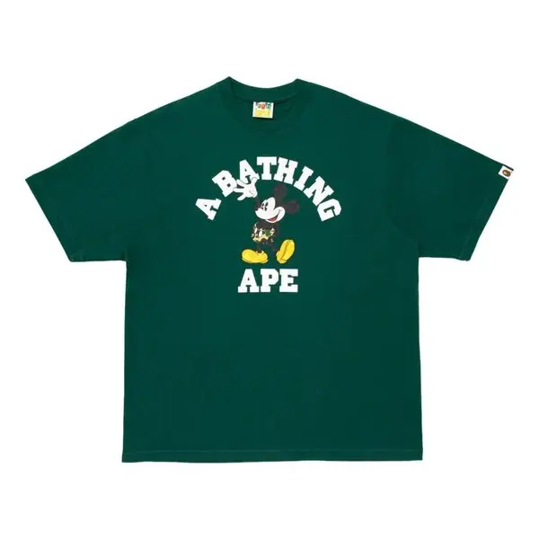 A BATHING APE X Disney Mickey Mouse College Relaxed Fit T-shirt - Green