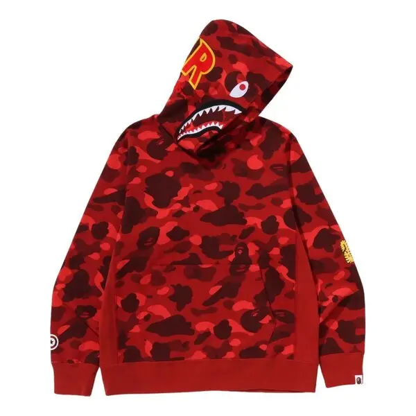 A BATHING APE Color Camo 2nd Shark Pullover Hoodie - Red