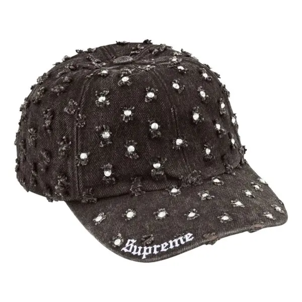 Supreme Fw26 Hole Punch Rhinestone Denim 6-panel - Black