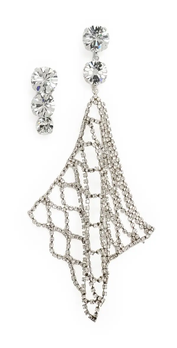 Isabel Marant Étoile Crystal Mesh Asymmetric Drop Earrings - Transparent/silver
