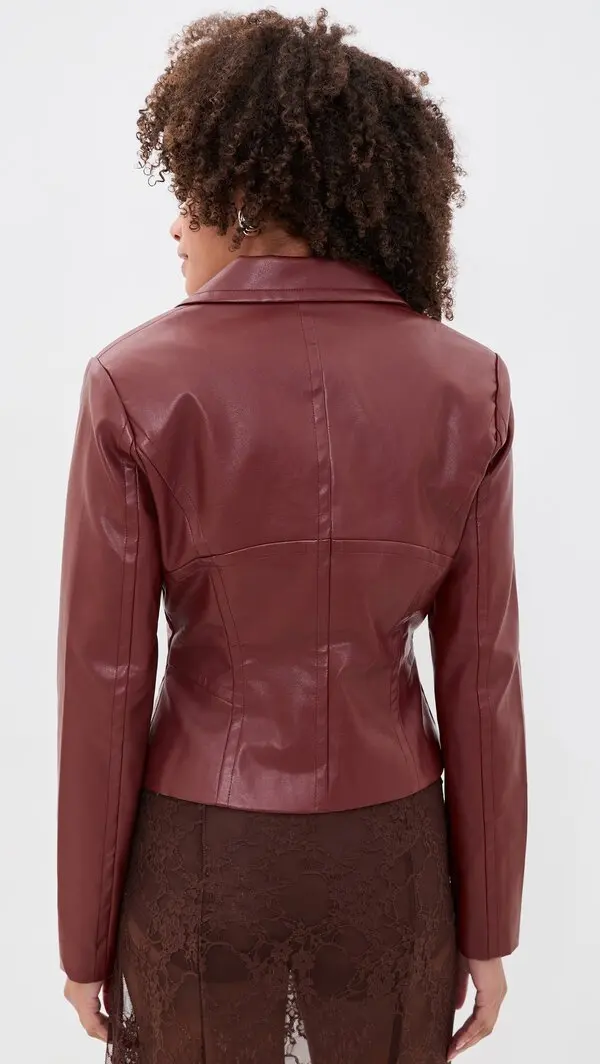 Lioness Merci Cropped Faux Leather Jacket With Notched Lapels