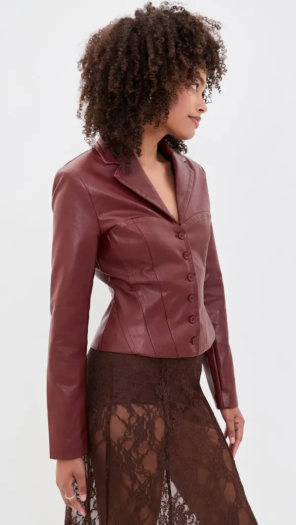 Lioness Merci Cropped Faux Leather Jacket With Notched Lapels
