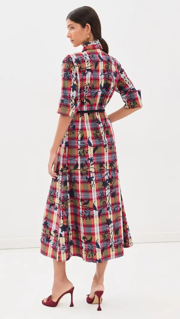 Rosie Assoulin Floral Plaid Cotton Dress