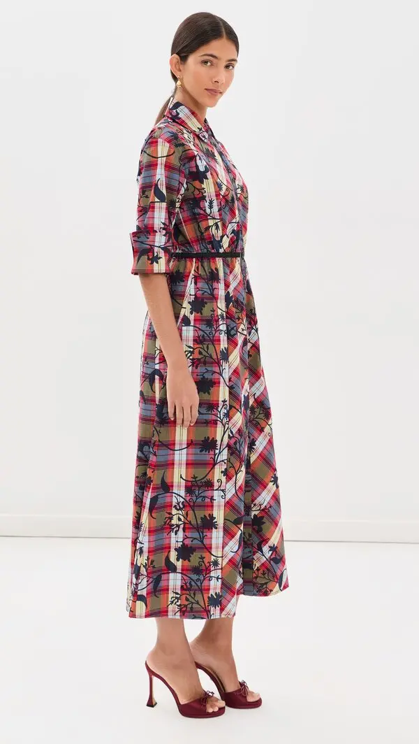 Rosie Assoulin Floral Plaid Cotton Dress