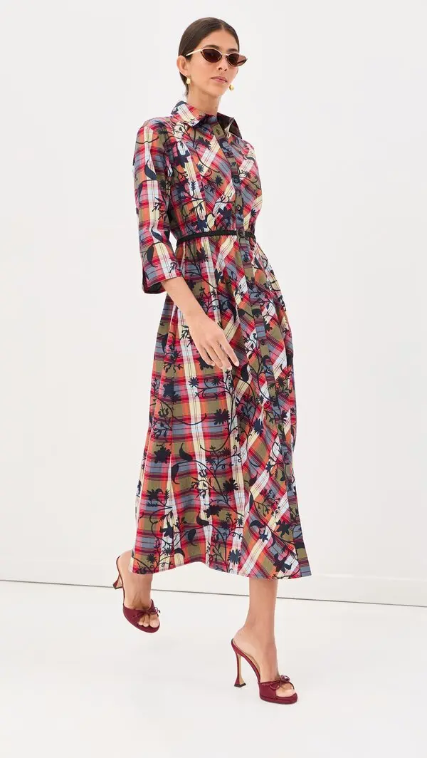 Rosie Assoulin Floral Plaid Cotton Dress