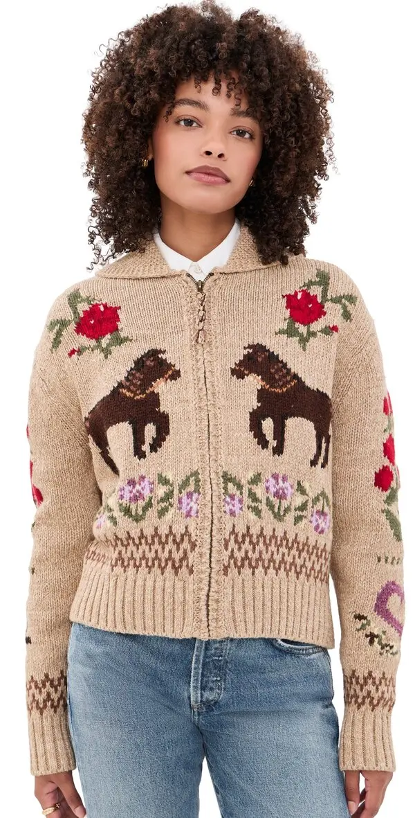 Polo Ralph Lauren Intarsia Knit Cotton Wool Shawl Cardigan - Light Beige