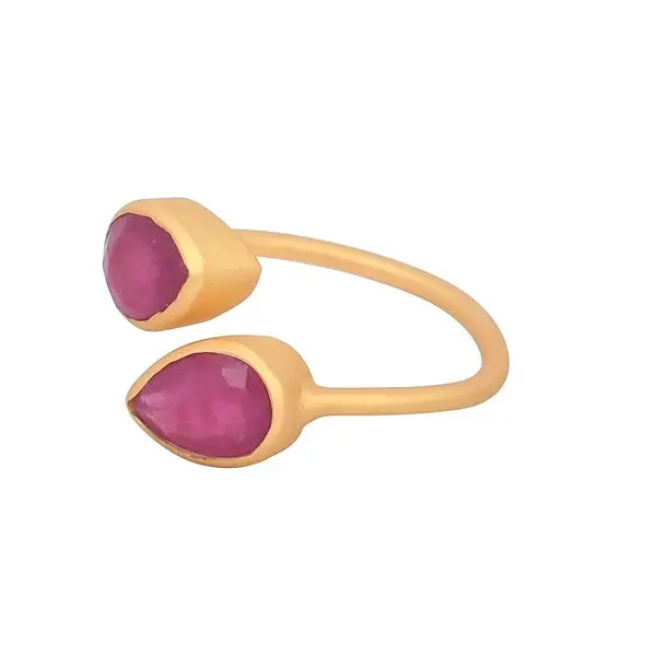 OPIUM JEWELS Red / Gold / Pink Teardrop Cocktail Ring With Ruby