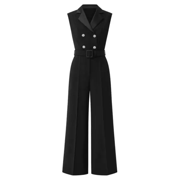EXQUISE Sleeveless Shirt Collar Jumpsuit - Black