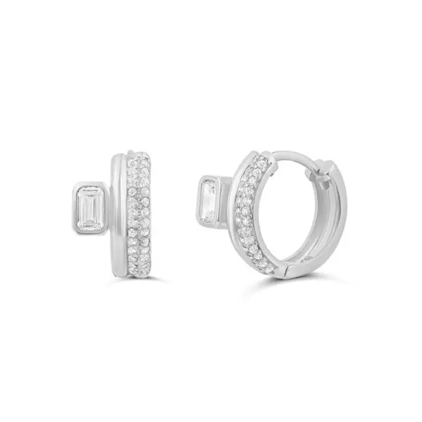 SHYMI Two Row And Emerald Stone Huggies - Silver