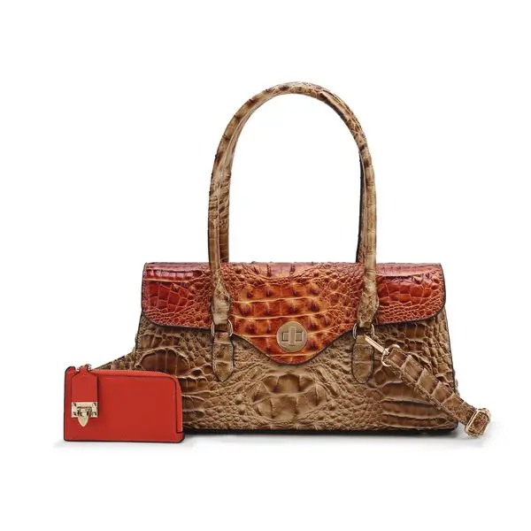 MKF COLLECTION - J'OMOR Liviana Croc-embossed Elongated Shoulder Bag Saffron