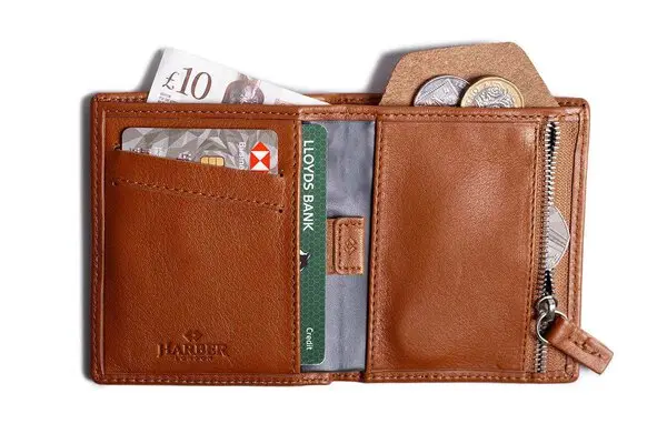 HARBER LONDON Leather Bifold Zip Wallet With Rfid Protection